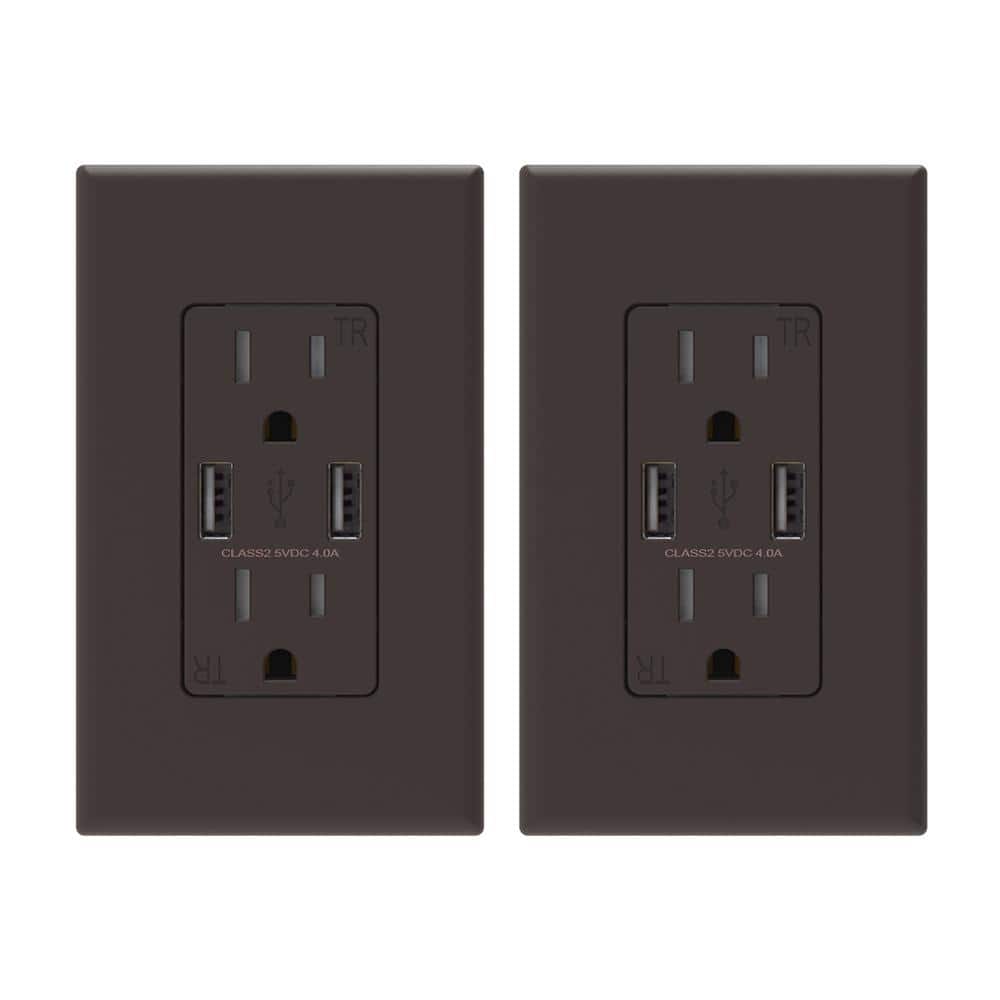 ELEGRP 4 Amp USB Dual Type A In-Wall Charger with 15 Amp Duplex Tamper ...