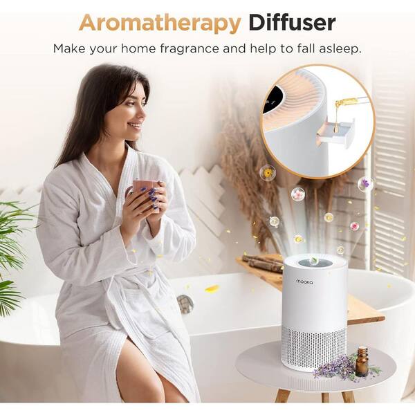 Mooka Tower Air Purifier for Home Large Rooms up to 1200 sq. ft. with True HEPA Filter Pollen White HAAP1169 The Home Depot