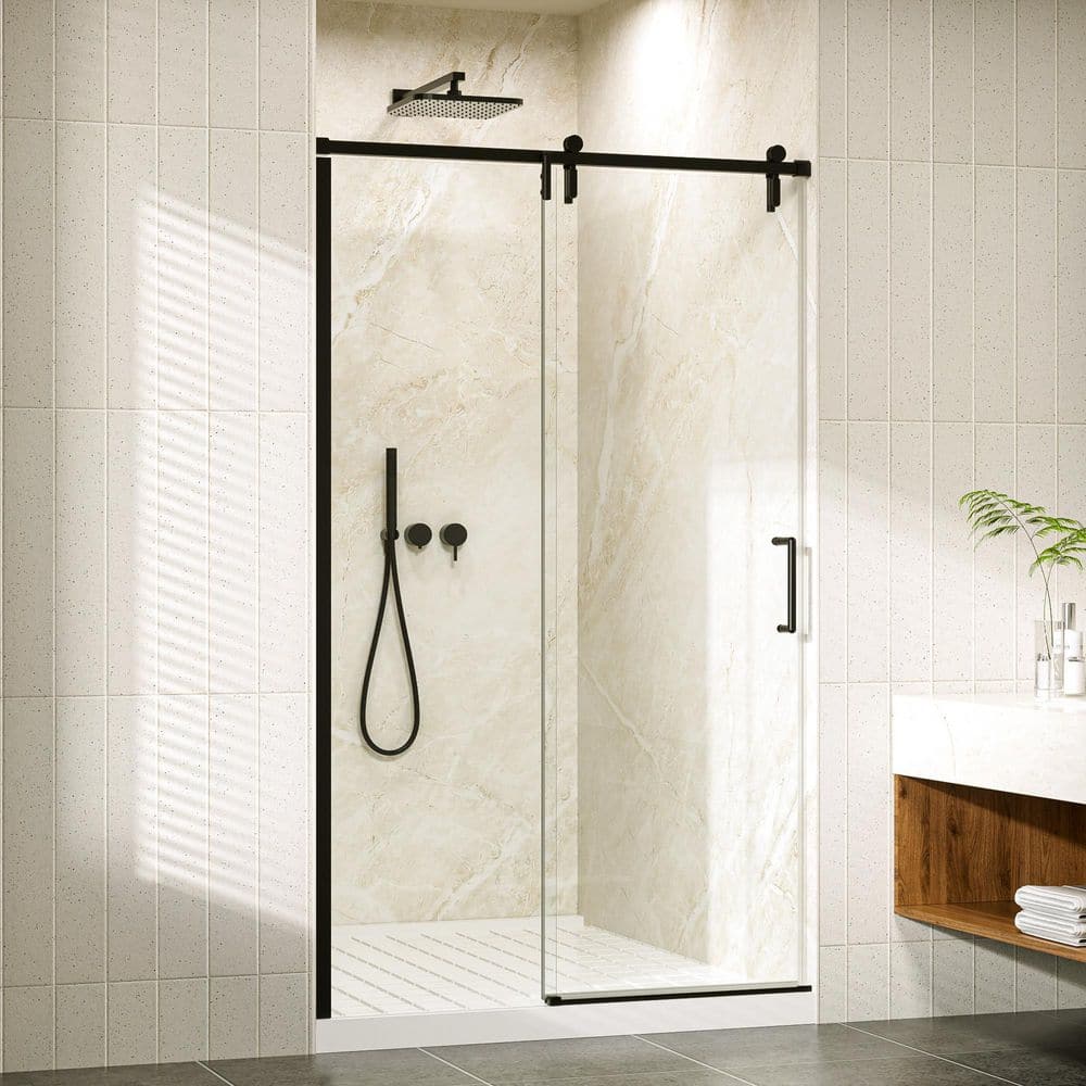TETOTE 48 in. x 76 in. H Sliding Shower Door in Black HD-SYW-122193BK ...