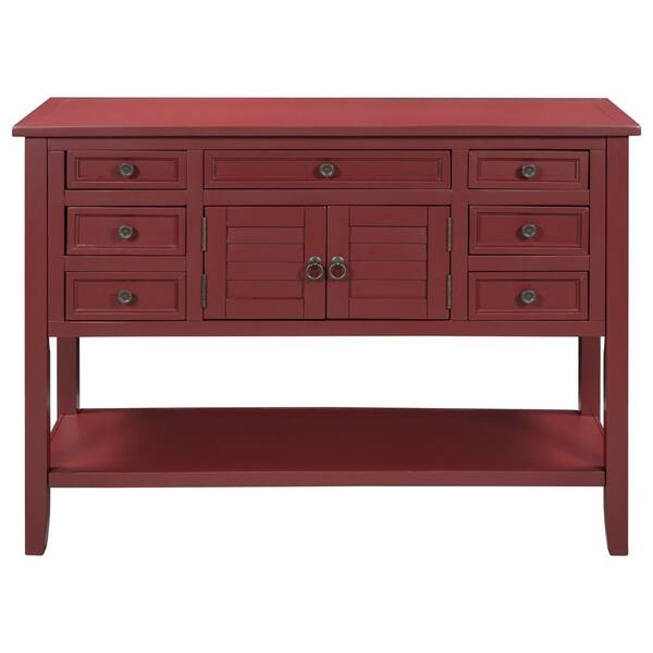 Siavonce 45 in. Red Modern Rectangle Console Table Sofa Table for ...