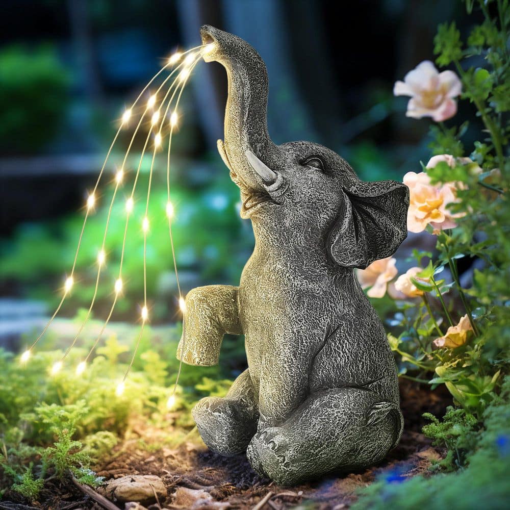 OGETFUUR Solar Garden Decor Watering Elephant Statues, Elephant ...