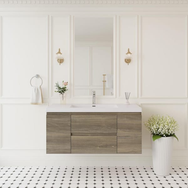 Afhocomp 47. 24 in. Single Sink Floating Ash Grey Bath Vanity with ...