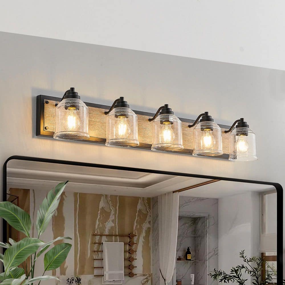 Lasaideal 40 in. 5-Light Black Farmhouse Vanity Light Fixture with ...