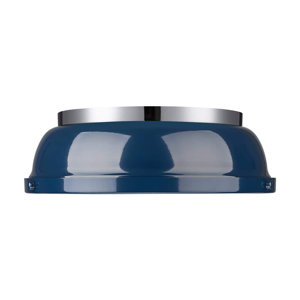 Golden Lighting Duncan 14 in. 2-Light Chrome Flush Mount with Blue ...