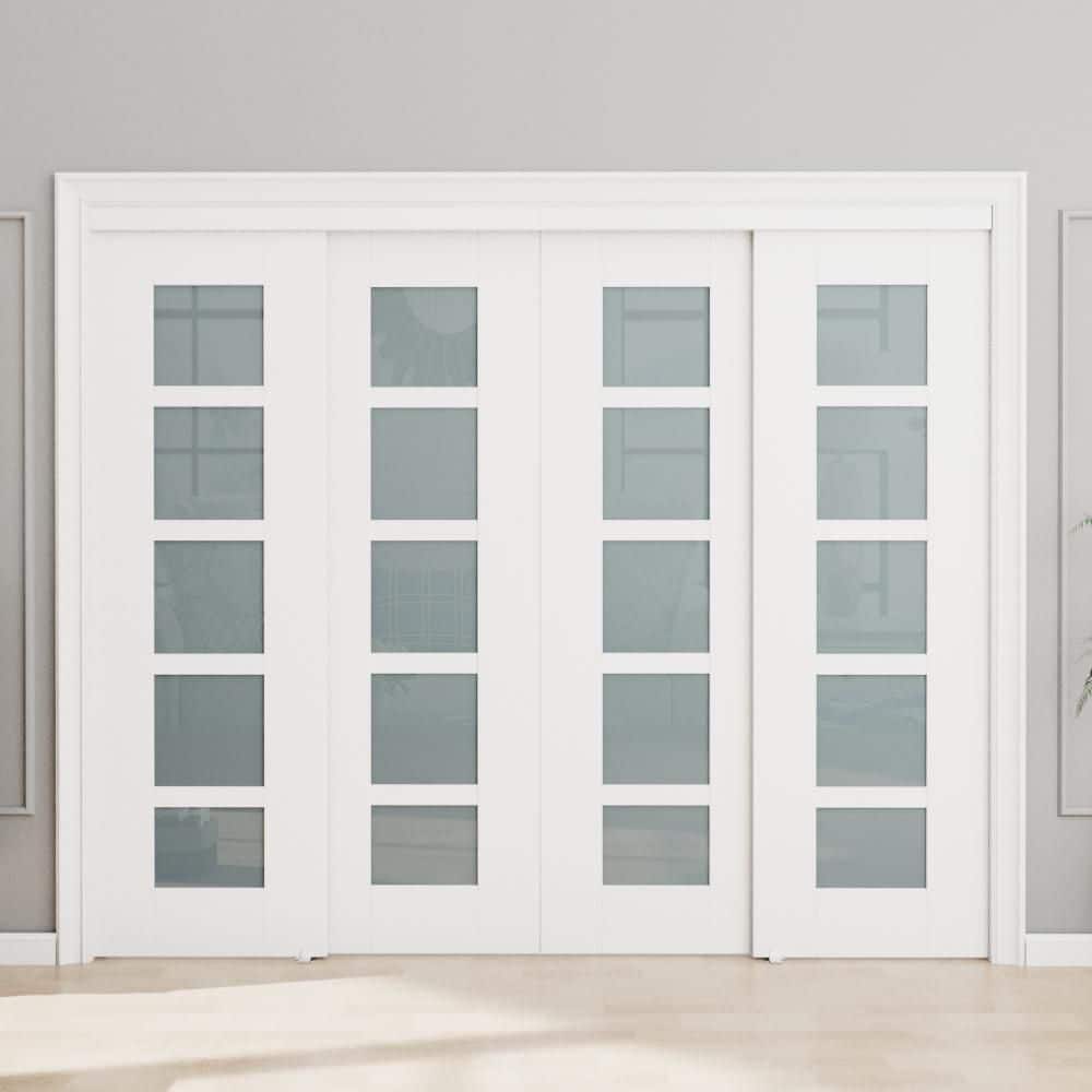 ARK DESIGN 70 in. x 80 in. 5-Lite Tempered Frosted Glass Primed White ...
