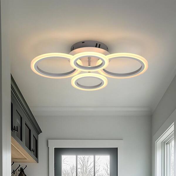 YANSUN 17 in. 4-Light Modern LED Flush Mount Ceiling Light, Rings LED ...