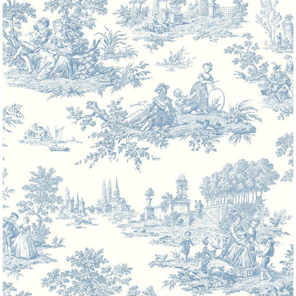 Seabrook Designs Blue Bell Chateau Toile Prepasted Wallpaper Roll 56 sq ...