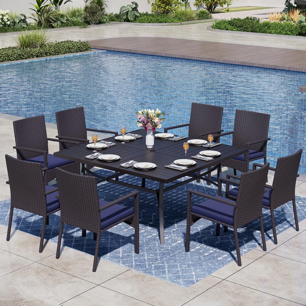 PHI VILLA Black 9-Piece Metal Patio Outdoor Dining Set with Rectangle ...