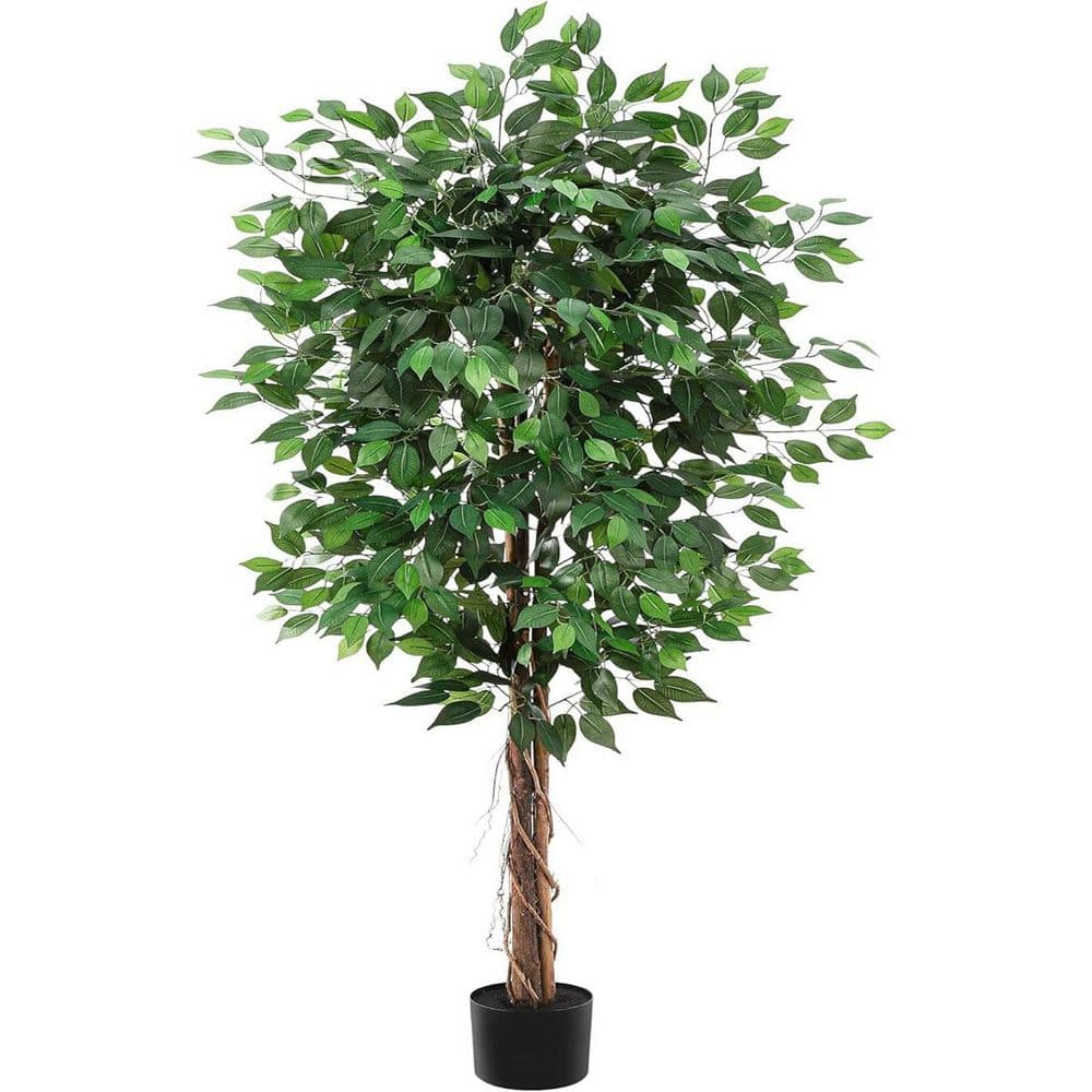 MOVECOM 6 ft. Artificial Ficus Tree with Natural Wood Trunks, Fake Tree ...