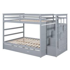 Harper & Bright Designs Gray Twin Over Full Wood Separable Bunk Bed with Trundle and Drawers ...