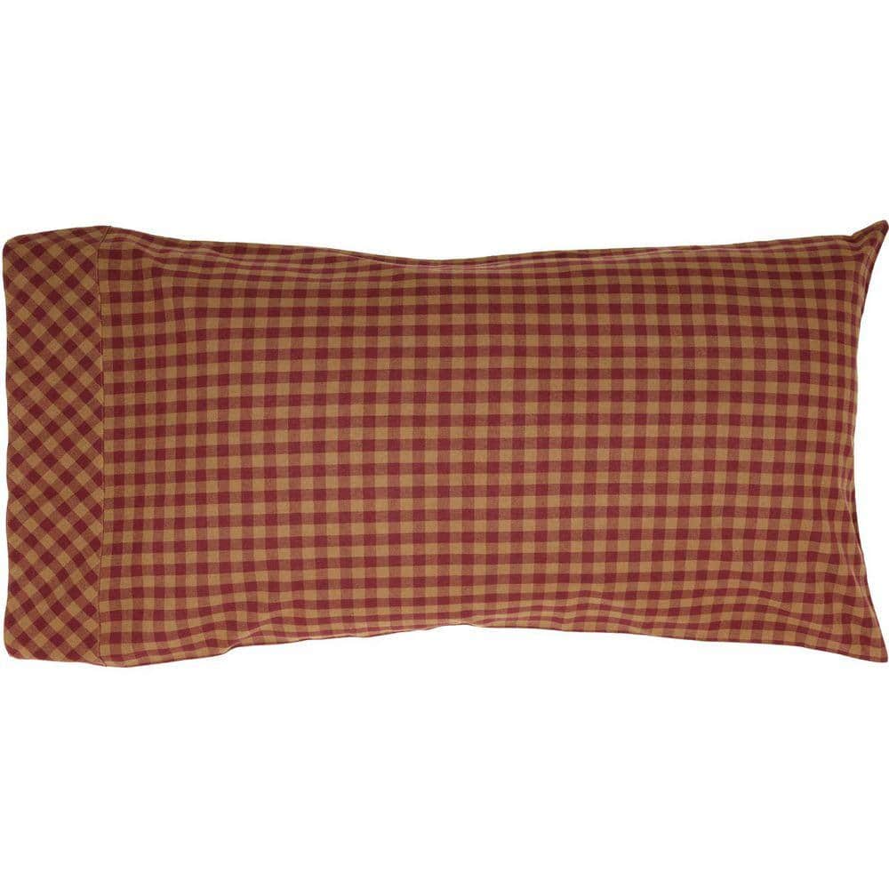 VHC BRANDS Burgundy Check 21 in. x 40 in. Pillow Case Set of 2 51146 ...
