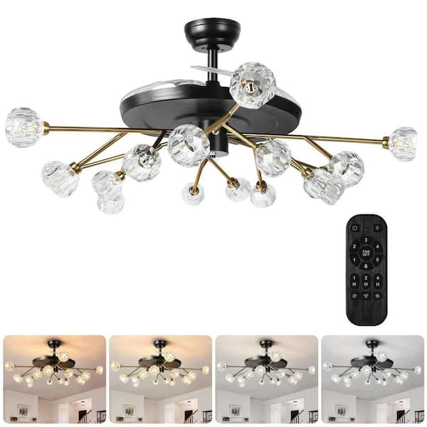 BICIK 42 in. Retractable Crystal Indoor Ceiling Fan with Remote and App ...