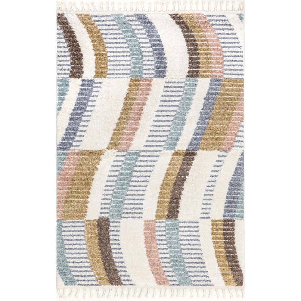 nuLOOM Steffi Striped Waves Kids Tasseled Blue 5 ft. x 8 ft. Area Rug ...