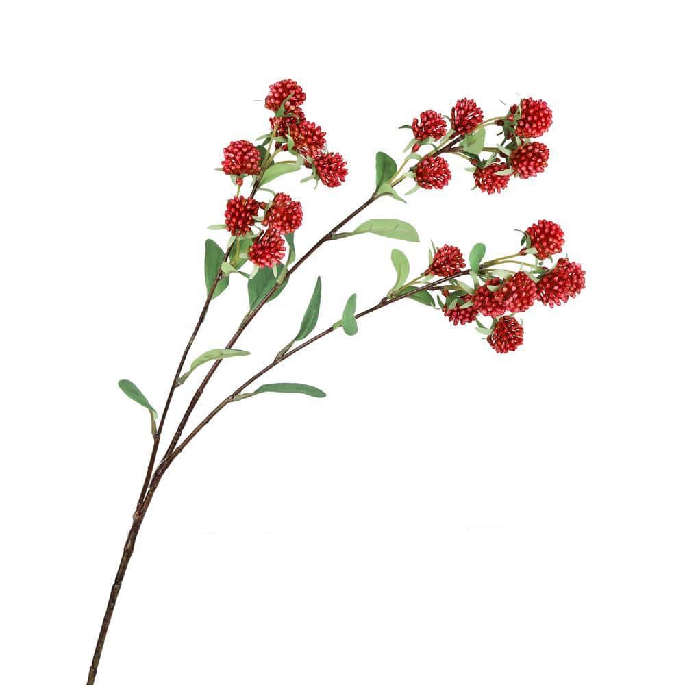 LIVING LUXURY 30 in. Red Artificial Wild Berry Filler Flower Stem Spray ...