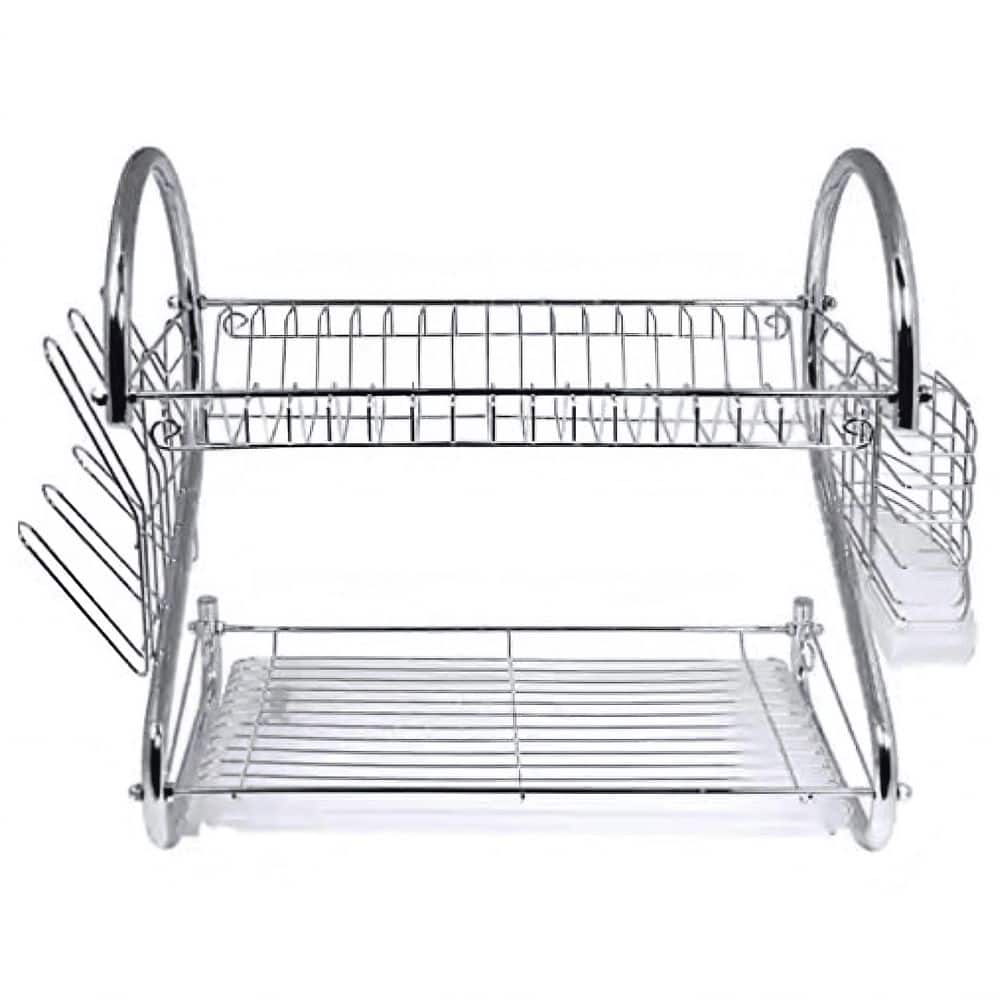 Tahanbath 2 Tier Chrome S-Shaped Dish Rack with Side-Mounting Mug Stand ...