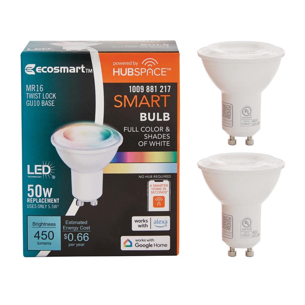 EcoSmart 50-Watt Equivalent Smart MR16 Color Changing CEC LED Flood Light Bulb with Voice ...