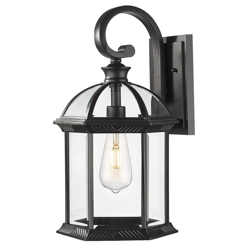 JAZAVA 18 in. Black Finish Large Modern Outdoor Hardwired Wall Lantern ...