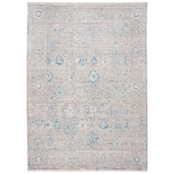 SAFAVIEH Dream 3 ft. x 4 ft. Gray/Blue Border Distressed Floral Area ...