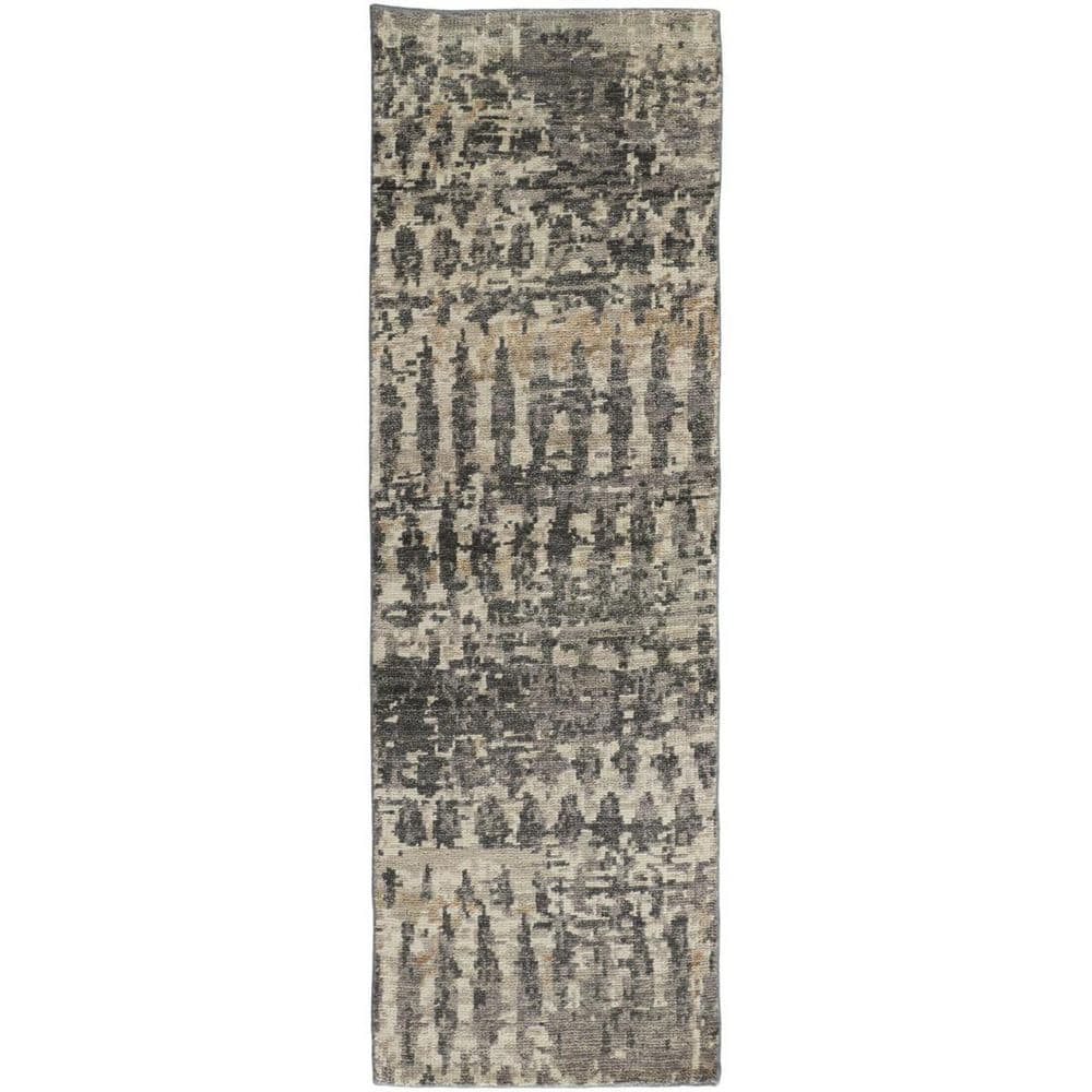 HomeRoots 2 ft. x 8 ft. Gray, Taupe, Ivory Abstract Runner Rug ...