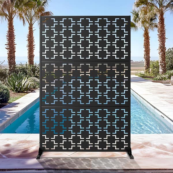 Lumioca 1-Piece 46.8 in. W x 71.37 in. H Black Flower Shaped Metal Outdoor Privacy Screen ...