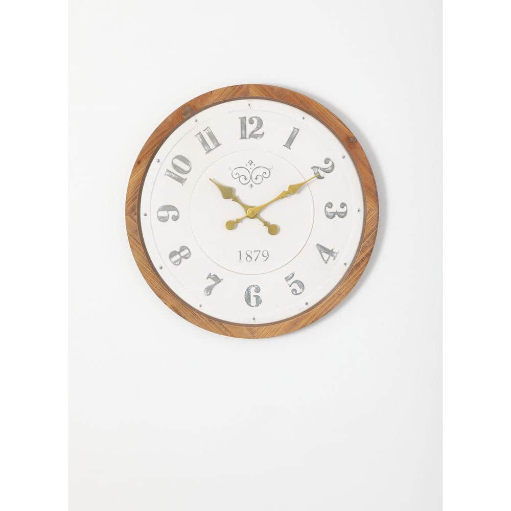 SULLIVANS 26.75 in. White Wood and Metal Wall Clock CLK200 - The Home Depot