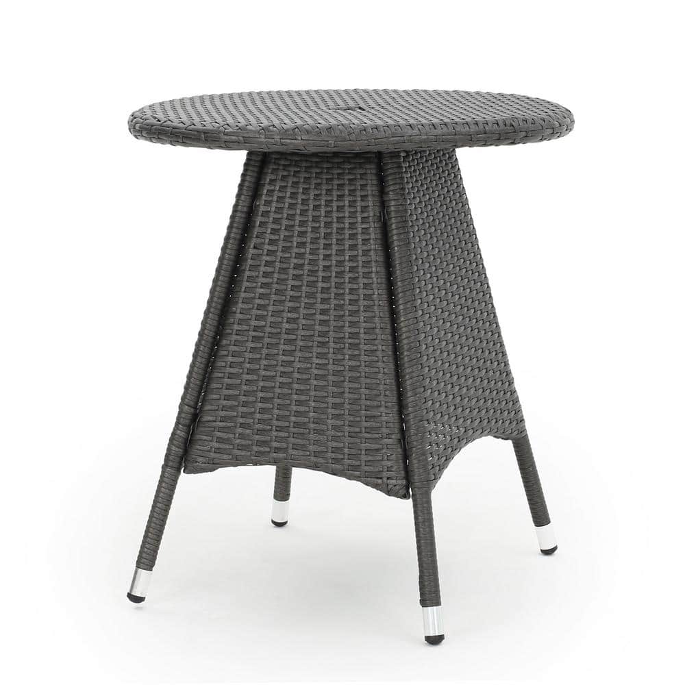 Clihome 25.7 in. Gray Rattan Round Outdoor Dining Table CL-Ni-56313 ...