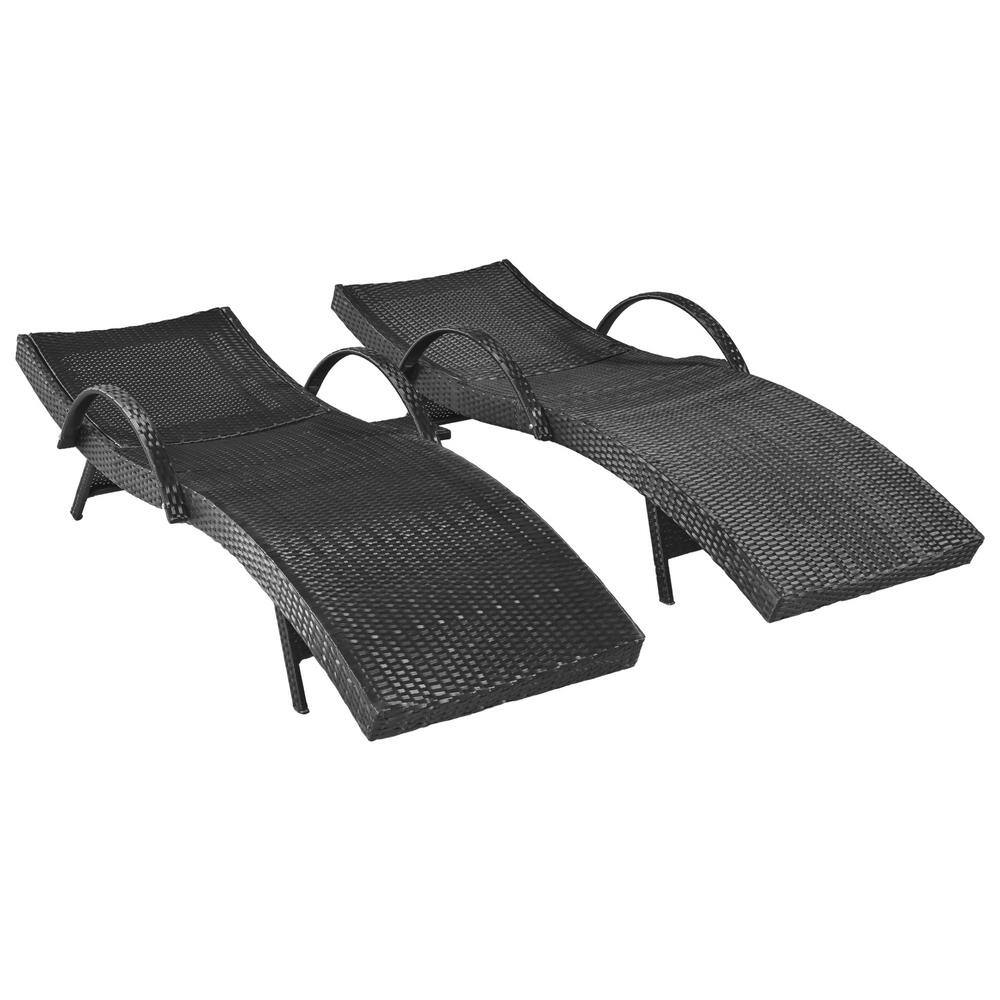 Black Frame 2-Piece Wicker Outdoor Patio Chaise Lounge with 5-Level ...