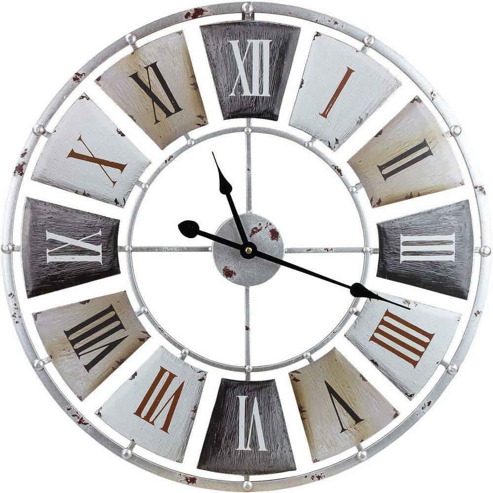 Sorbus 24 in. Round White Wood and Metal Decorative Wall Clock Roman ...