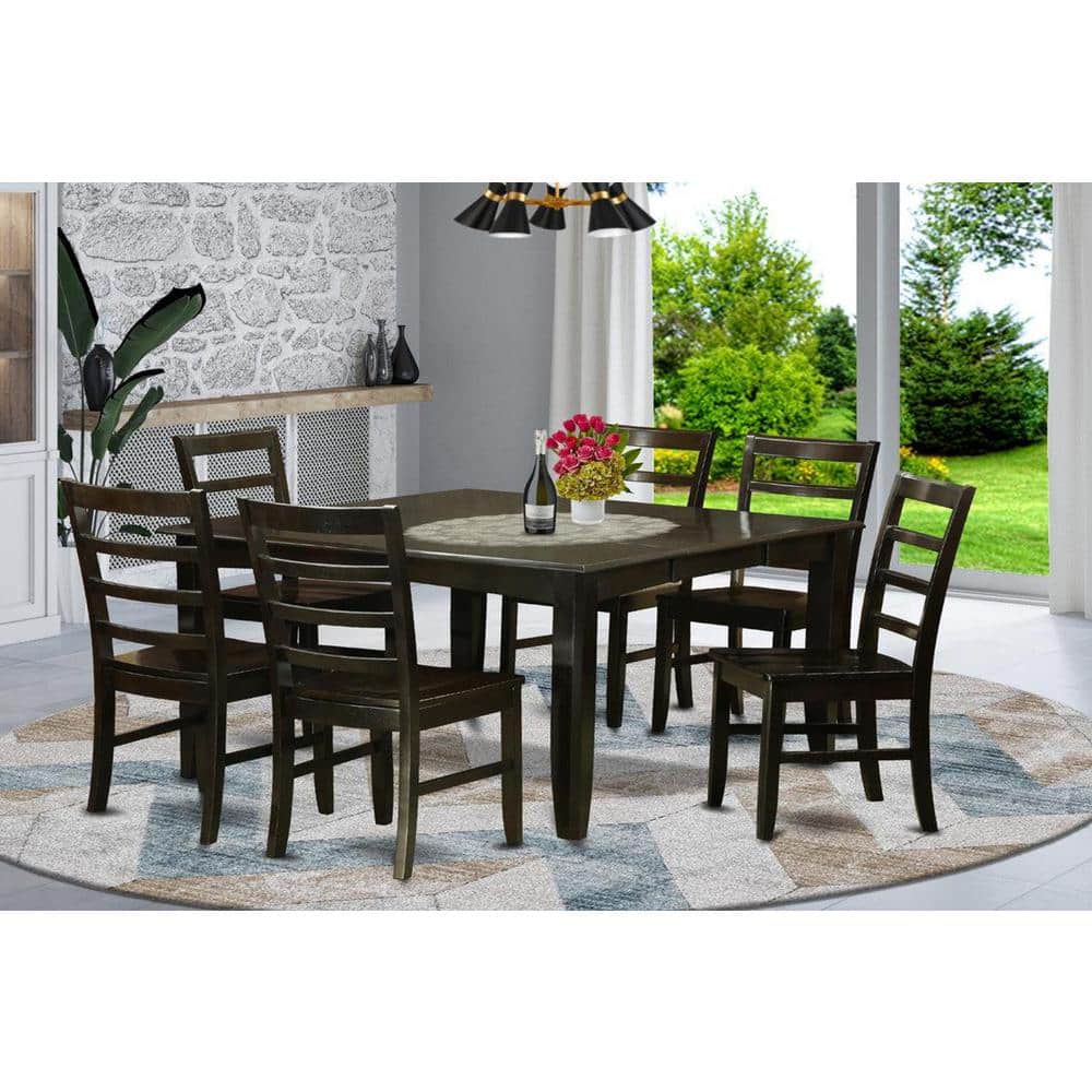 East West Furniture 7-Piece Square Cappuccino Finish Solid Wood Top ...