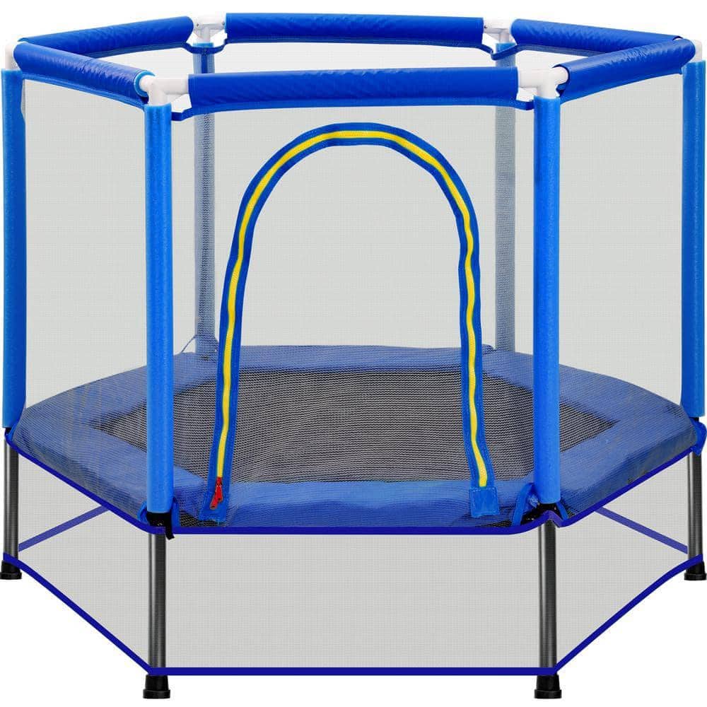 Blue 55 in.Toddlers Trampoline with Safety Enclosure Net and Balls ...