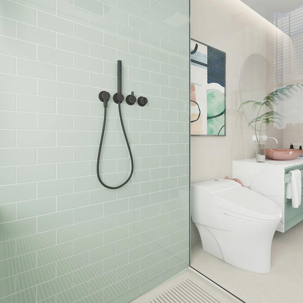 Giorbello Winter Sage 3 in. x 6 in. x 8mm Glass Subway Wall Tile (5 sq ...