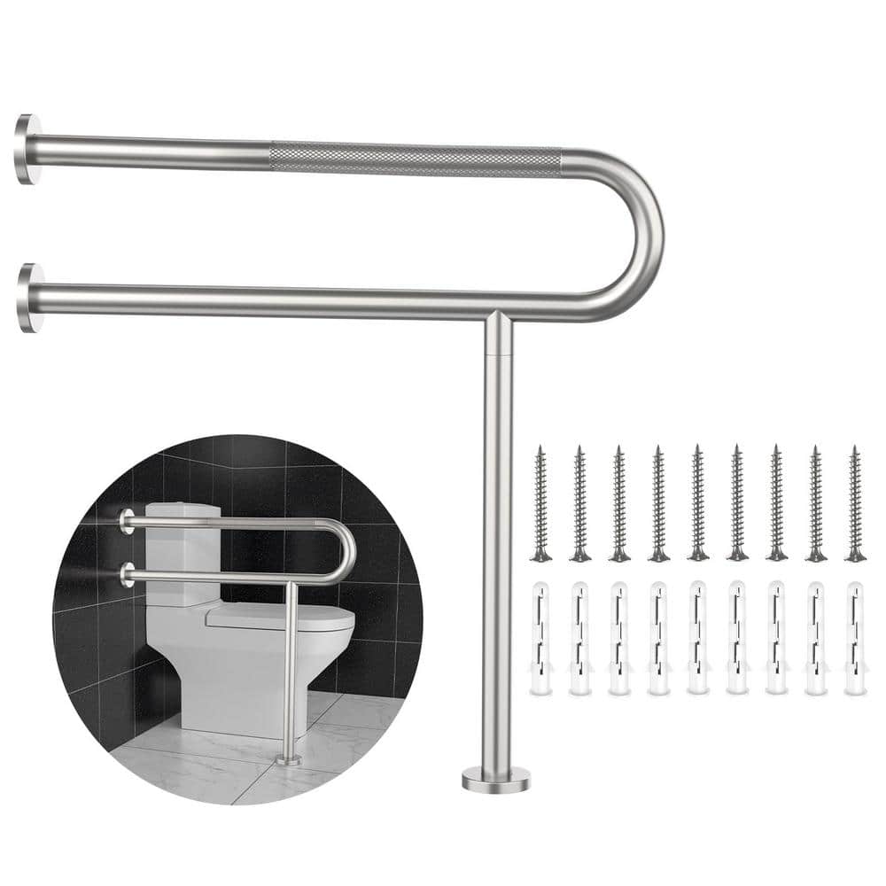 Numhew 31.3 in. Toilet Grab Bar with Anti-Slip Knurled Grip and Leg ...
