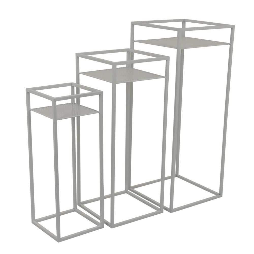 Benjara Sano White Metal Mesh Pattern Set of 3 Plant Stand Table (11 in ...