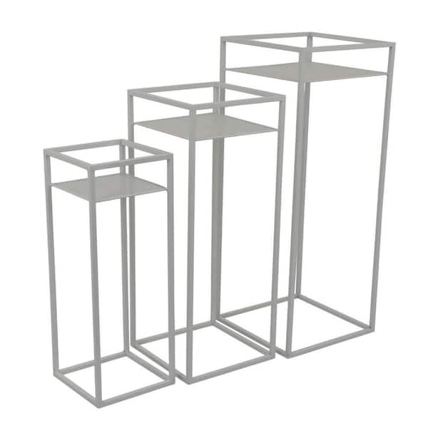 Benjara Modern 3-Tier White Metal Plant Stand (11 in. H x W 36.25 in. H ...