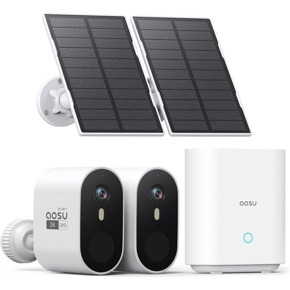 aosu Solar Powered Security Camera Kit-3MP 166° View Angle With 32GB ...