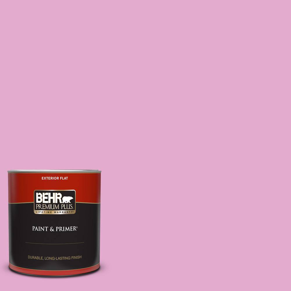 BEHR PREMIUM PLUS 1 qt. #680A-3 Pink Bliss Flat Exterior Paint & Primer ...