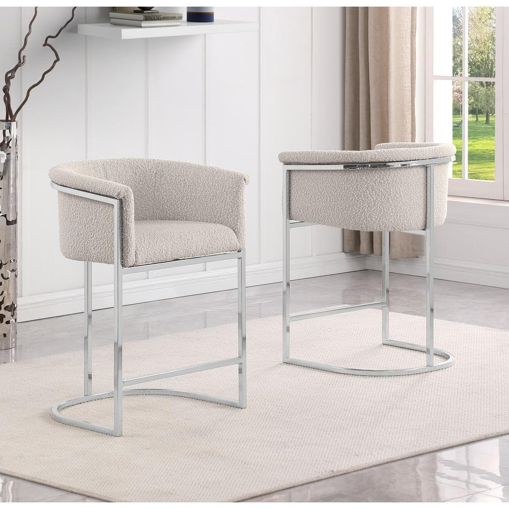 Best Quality Furniture Luke 30 in. Cream Low Back Metal Frame Chrome ...