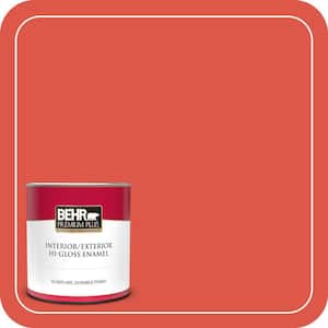 BEHR PREMIUM PLUS 1 qt. #180B-6 Fiery Red Flat Exterior Paint & Primer ...