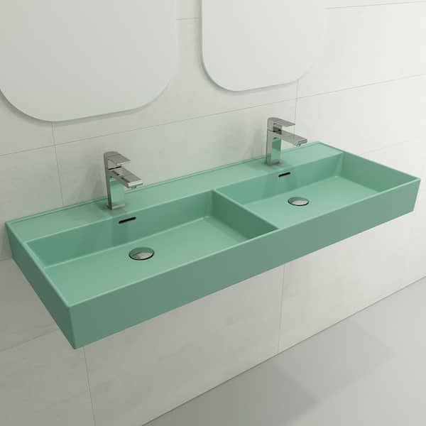BOCCHI Milano Wall-Mounted Matte Mint Green Fireclay Rectangular Double ...