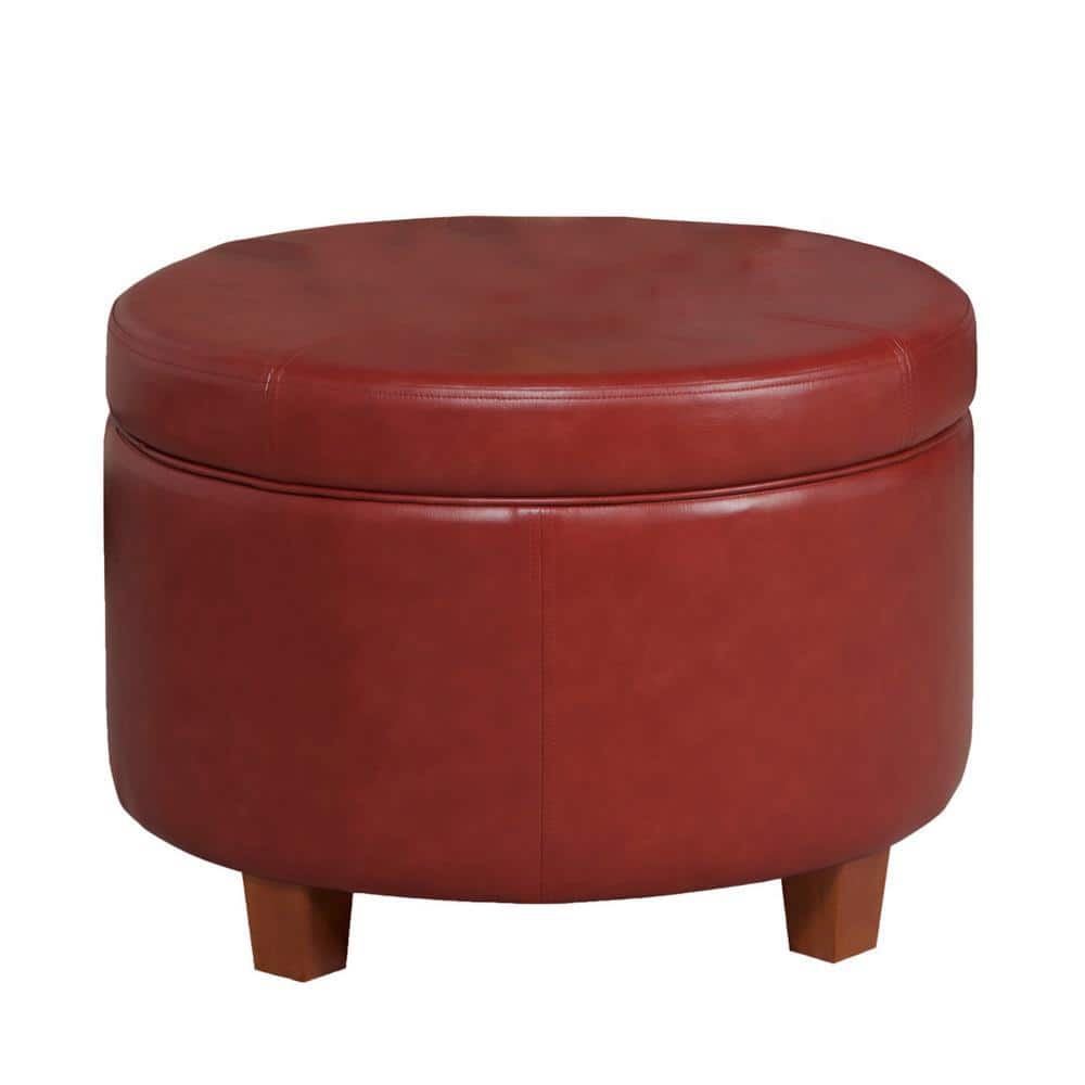 Benjara Red Faux Leather Round Storage Ottoman BM194949 - The Home Depot