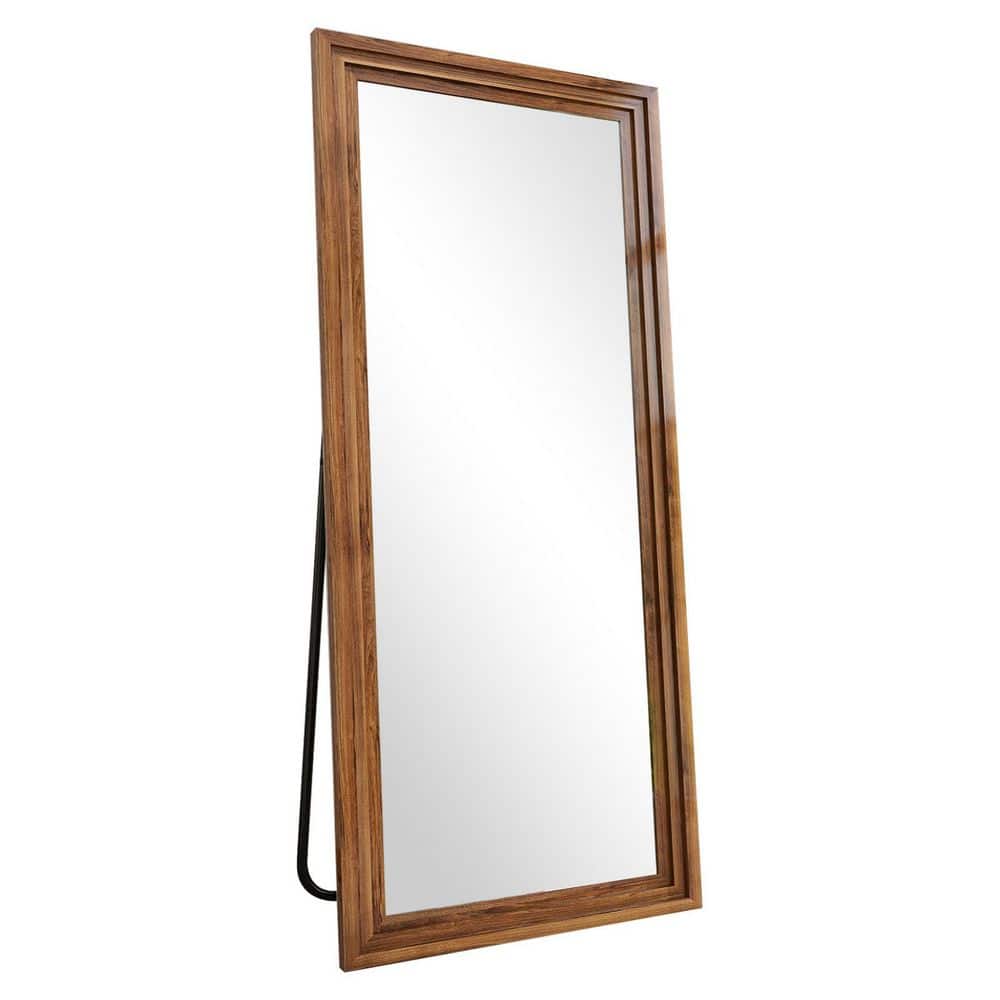 XRAMFY Classic Brown 22 in. W x 65 in. H Rectangle Wood Framed Floor ...