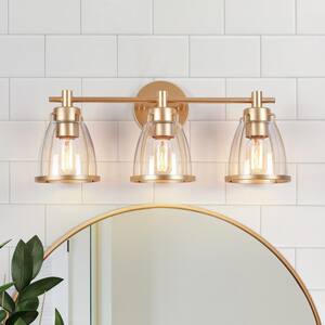 GMGSROM 24 in. 3-Light Gold Vanity Light with Petal-Shaped Glass Shade ...