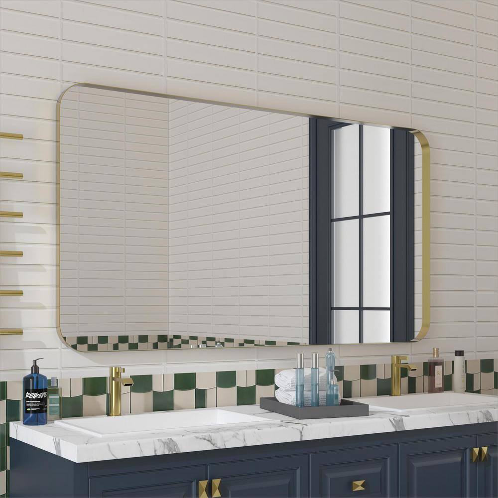 TOOLKISS 55 in. W x 30 in. H Rectangular Aluminum Framed Wall Bathroom Vanity Mirror in Gold ...
