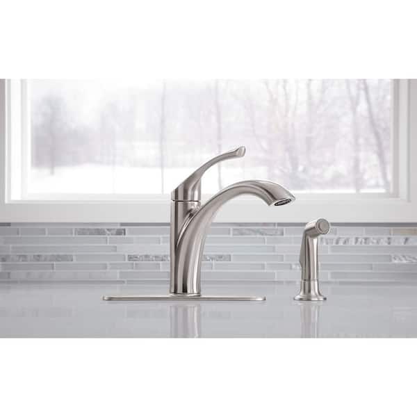 KOHLER Mistos Single-Handle Standard Kitchen Faucet with Side Sprayer in Stainless Steel K ...