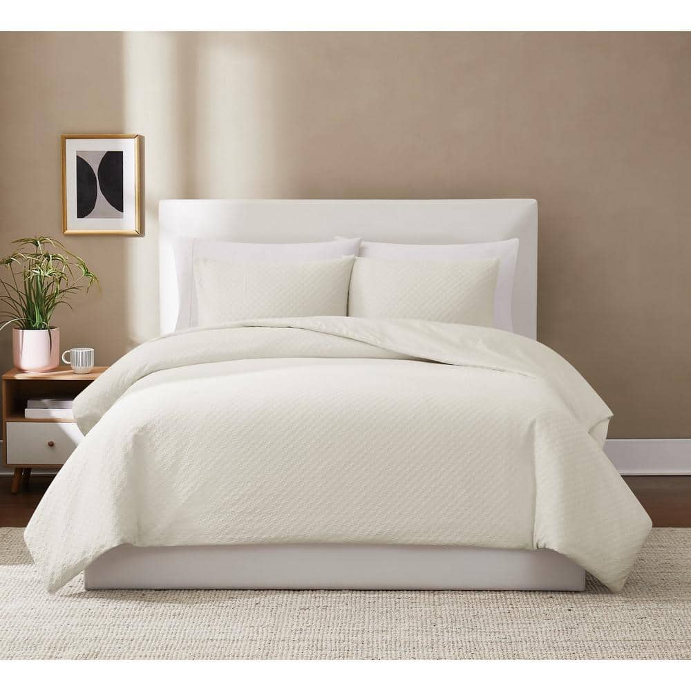 Brooklyn Loom Woven Texture Cream Full/Queen 3 Piece Duvet Set ...