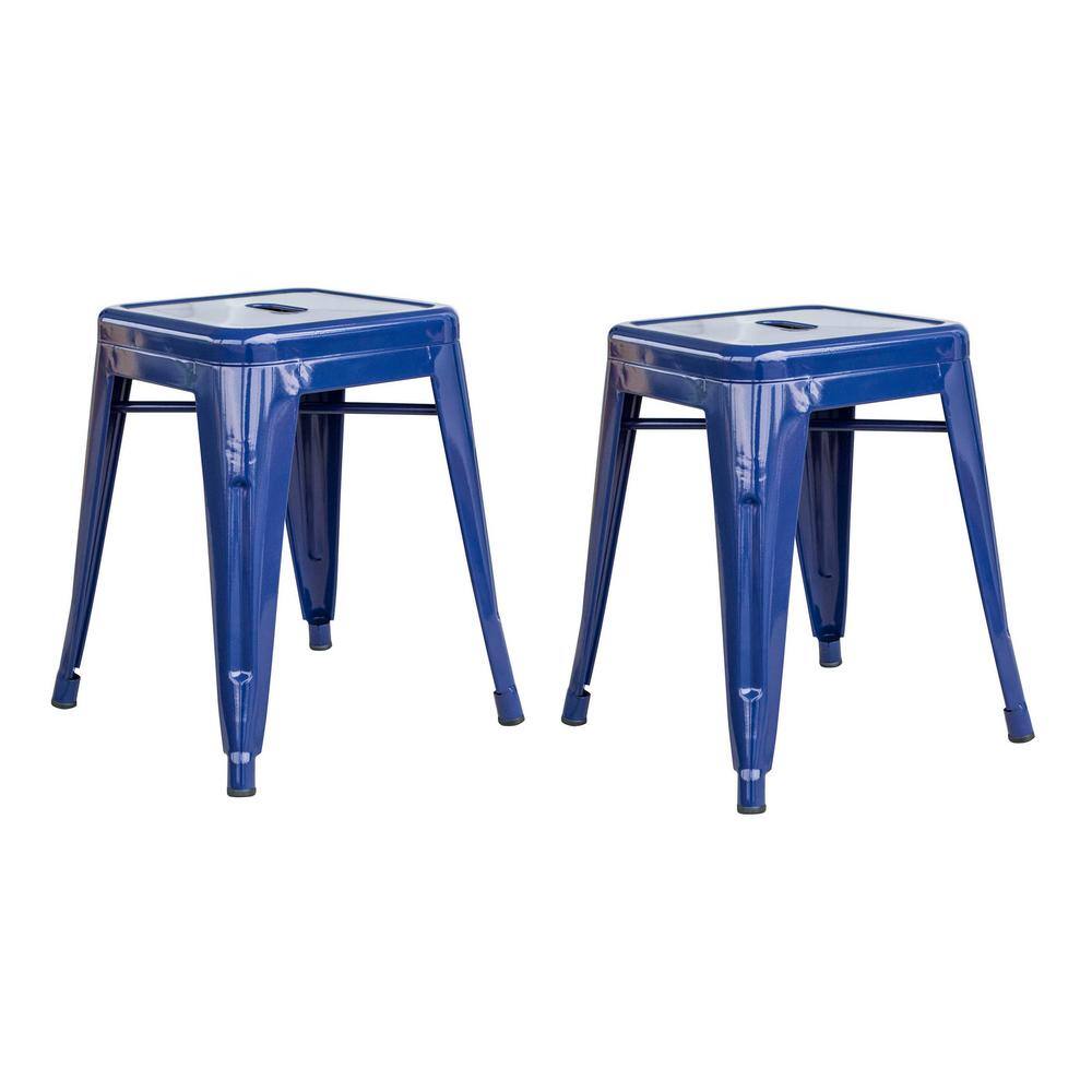 AmeriHome Loft Style 18 in. Blue Stackable Metal Bar Stool (Set of 2 ...