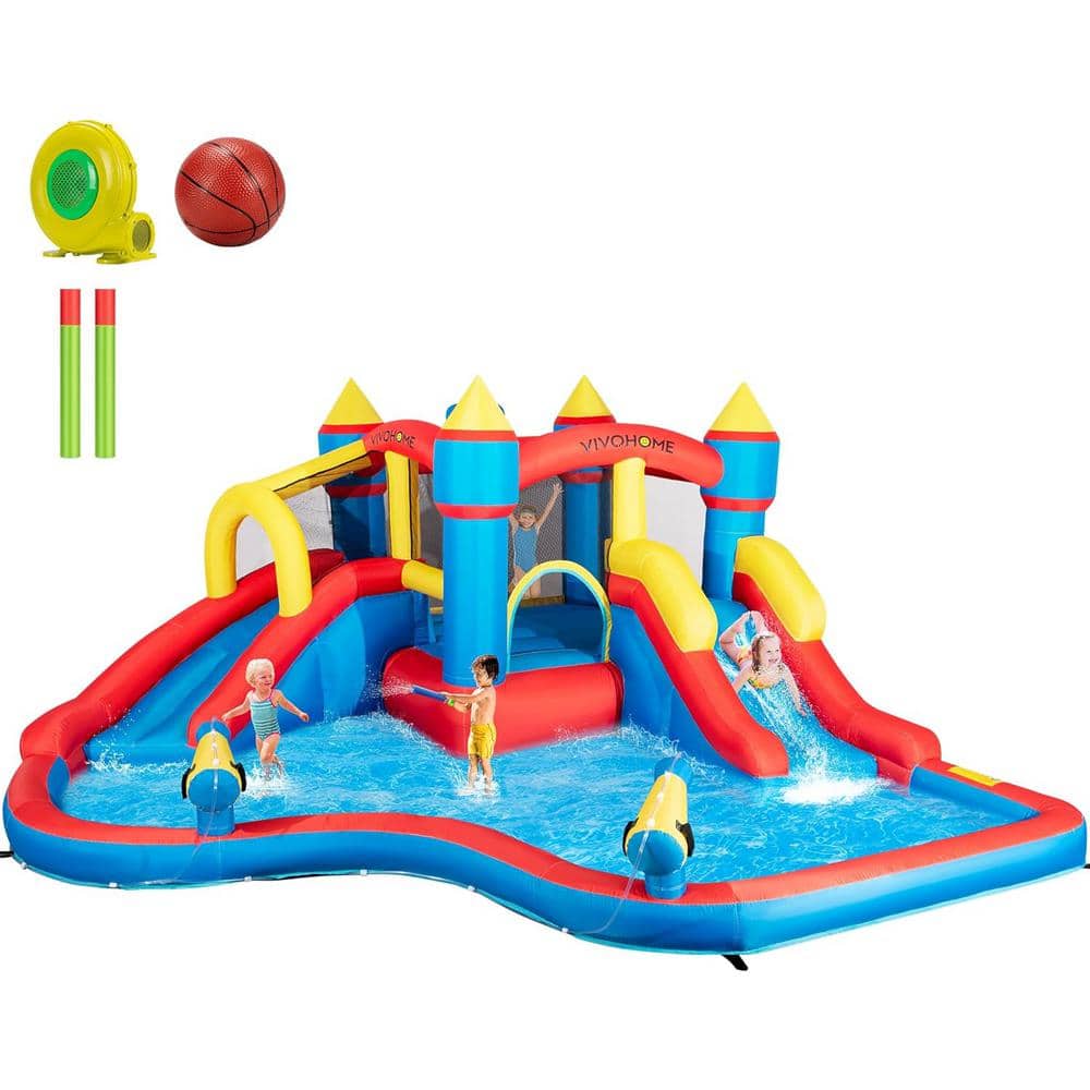 VIVOHOME Inflatable Double Water Slide Bounce House with 450-Watt Air ...