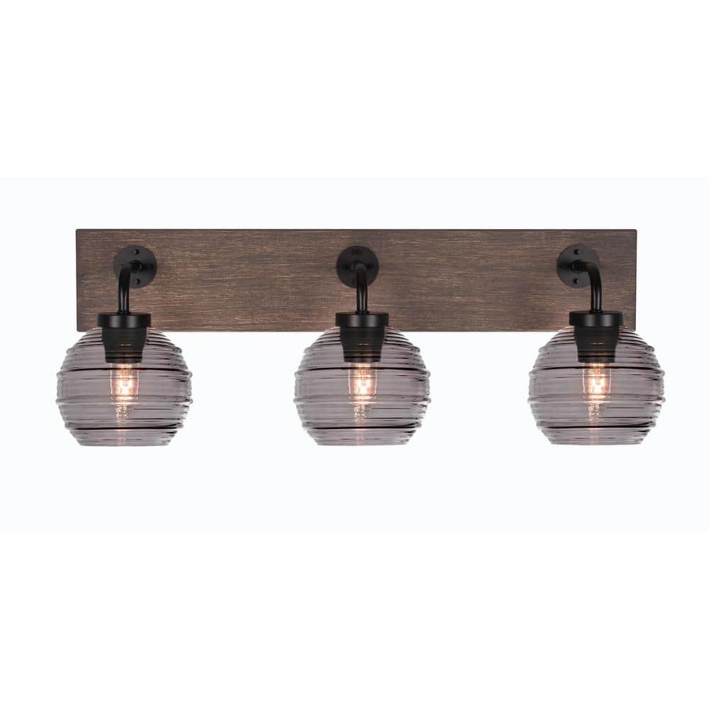 Kirby 26.25 in. 3-Light Matte Black and Painted Distressed Wood-look ...