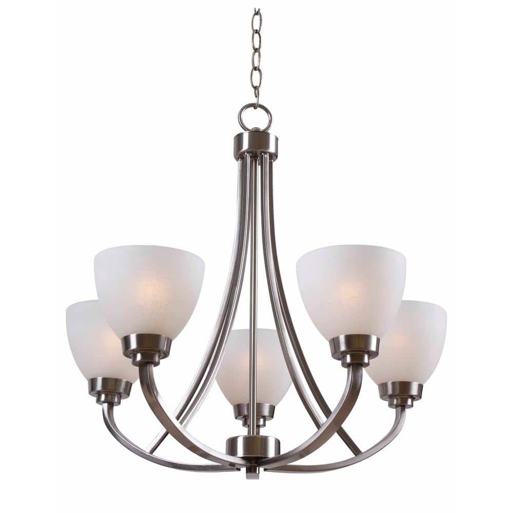 Hampton Bay Hastings 5-Light Brushed Steel Chandelier with White Glass ...