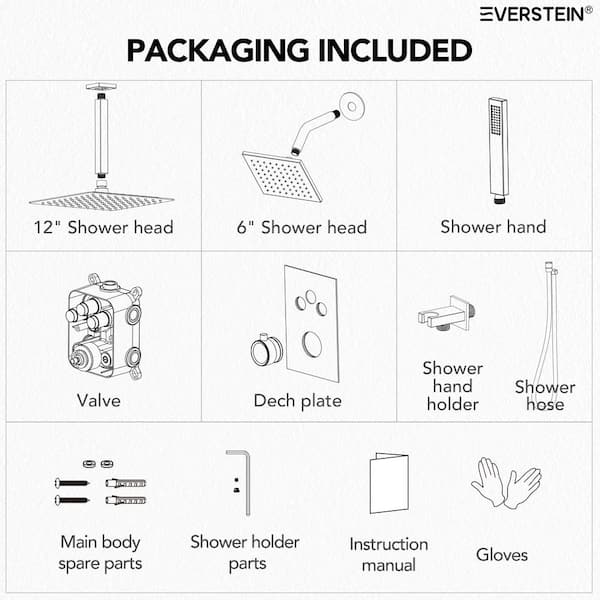 EVERSTEIN Family-Friendly 7-Spray Multiple Press 12 in. Wall Bar Shower ...